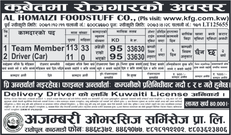 Car Driver and Team Member Job in Kuwait – Job Finder in Nepal, Nepali ...