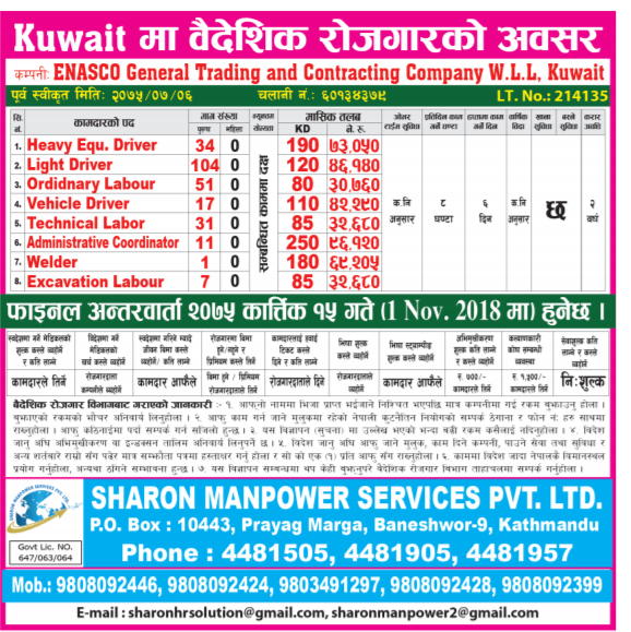 Light Vehicle Driver, Heavy Vehicle Driver and Others, Kuwait Jobs ...